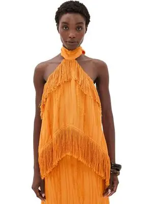 YELLOW THE LABEL Halter Neck Fringe Top - Orange