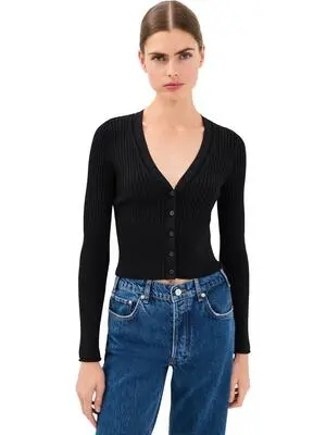 Simkhai Ailany" Shrunken Ribbed Cardigan - Black