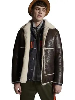Dsquared2 Shearling Lined Leather Jacket - Brown