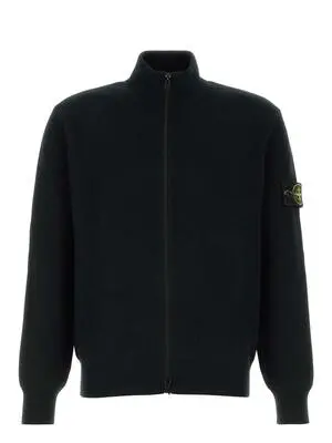 Stone Island Ribbed Zip-up Cardigan - Black