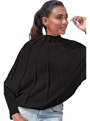 LASCANA Mock Neck Ribbed Sweater - Black