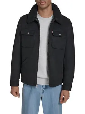 LEVI'S Brushed Twill Depot Jacket With Faux Shearling Collar - Black