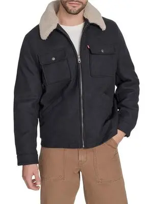 LEVI'S Brushed Twill Depot Jacket With Faux Shearling Collar - Navy