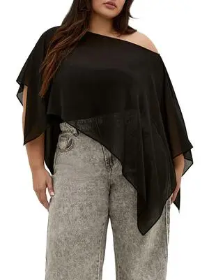 City Chic Chiffon Poncho - Black