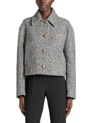 Valentino Garavani Chevron Virgin Wool Blend Jacket - Ivory/black