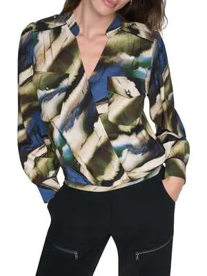 Dkny Print Surplice Top - Brushed Riverside