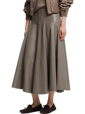 BOSS Sesola Leather Midi Skirt - Walnut