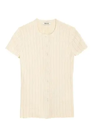 Madewell Cotton Blend Pointelle Short Sleeve Cardigan - Canvas
