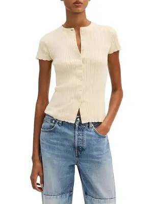 Madewell Cotton Blend Pointelle Short Sleeve Cardigan - Canvas