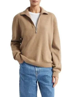 RÓHE Mouliné Half-zip Pullover Sweater In Wool, Polyamide, Silk, And Cashmere Blend - Camel
