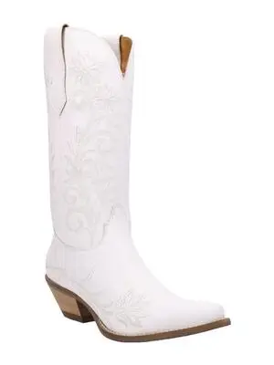 DINGO Buttercup Embroidered Western Boots - White