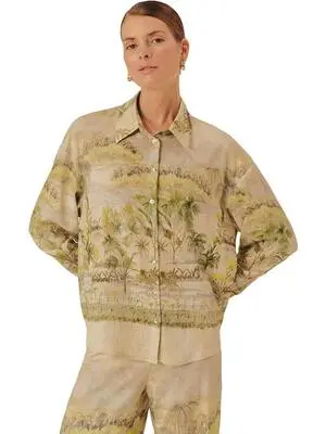 EXQUISE Printed Long Sleeve Shirt - Beige Patterned