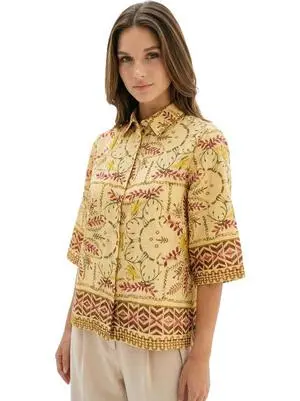 EXQUISE Exquise Printed Ramie Shirt With Classic Collar And Short Sleeves