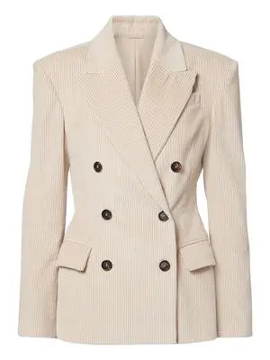 Brunello Cucinelli Double-breasted Cotton Corduroy Blazer - Beige