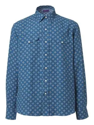 Ralph Lauren Purple Label Printed Linen And Silk Shirt - Blue