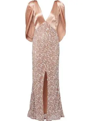 LA FUORI Genevieve Sequined Draped Satin Gown - Beige