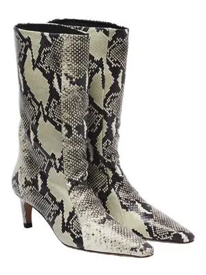 JUDE Cave Snake-effect Leather Ankle Boots - Beige
