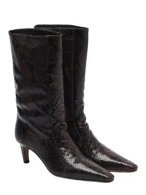 JUDE Snake-effect Leather Ankle Boots - Brown