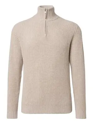 ALLUDE Wool And Cashmere Half-zip Striped Sweater - Beige