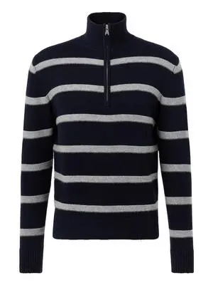 ALLUDE Wool And Cashmere Half-zip Striped Sweater - Blue