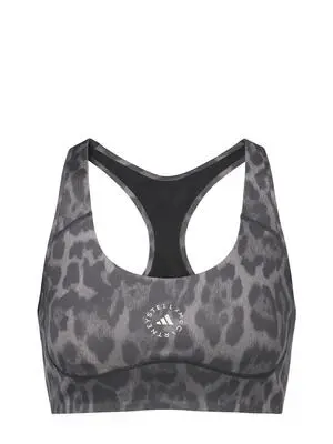 Adidas By Stella McCartney Logo Leopard-print Sports Bra - Grey