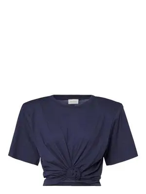 Magda Butrym Cropped Cotton-blend T-shirt With Detachable Shoulder Pads - Blue