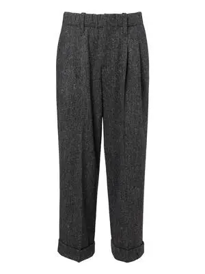 Brunello Cucinelli Pleated Wool-blend Tapered Pants - Grey