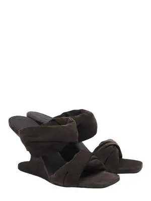Rick Owens Twisted Cantilever Suede Wedge Mules - Brown