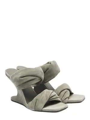 Rick Owens Twisted Cantilever Suede Wedge Mules - Grey