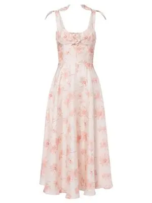 RODARTE Floral Silk Twill Midi Dress - Pink
