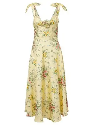 RODARTE Floral Silk Twill Midi Dress - Yellow