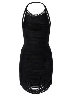 Attico Fringed Halterneck Mini Dress - Black