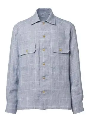 Ralph Lauren Purple Label Checked Linen Jacket - Blue