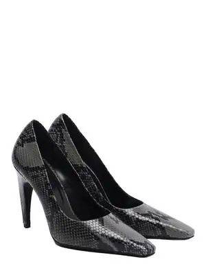 JUDE Fame Snake-effect Leather Pointed Toe Pumps - Grey