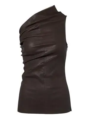 Rick Owens Athena One Shoulder Leather Tank Top - Grey