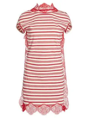 Christopher Esber Stripe Jersey Lace Trimmed Tee Dress - Red