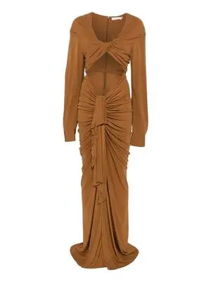 Christopher Esber Vivenda Drape Front Long Sleeve Dress - Brown