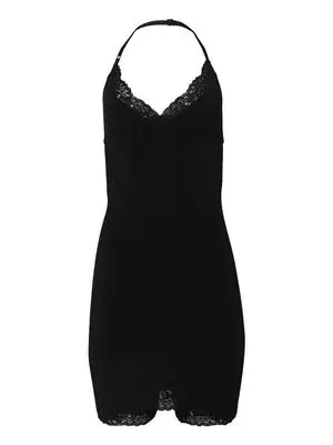 Vetements Halterneck Lace Trimmed Negligee Dress With Integrated Shorts - Black