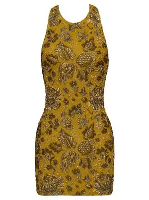 Saint Laurent Mordore Brocade Mini Dress - Orange