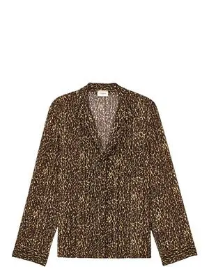 Saint Laurent Silk Georgette Lurex Stripe Leopard Print Pajama Blouse - Brown