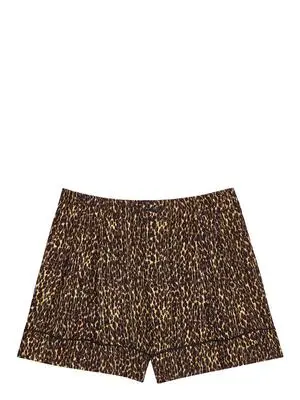 Saint Laurent Silk Georgette Leopard Print Lurex Stripe Pajama Shorts - Brown