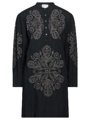 Antik Batik Cotton Mini Dress With Appliqué And Embroidery - Grey