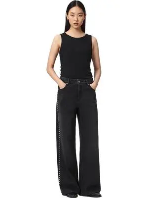 ALLSAINTS Sway Straight Leg Studded Jeans - Black