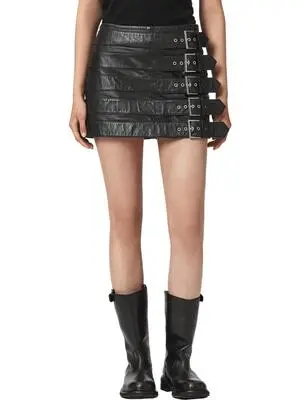 ALLSAINTS Betty Leather Buckle Mini Skirt - Black
