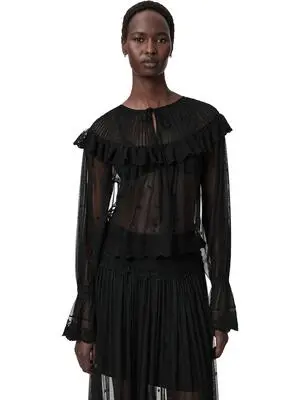 ALLSAINTS Trixie Lace Embroidered Top - Black