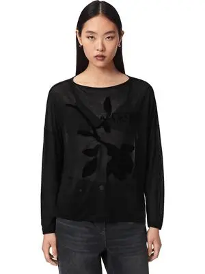 ALLSAINTS Athea Rita Sheer Long Sleeve T-shirt - Black