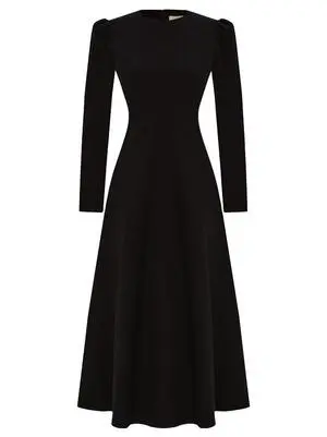 EXQUISE Angela Midi Dress With Puff Sleeves - Black