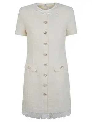 SELF-PORTRAIT Boucle Lace Trim Dress - Beige