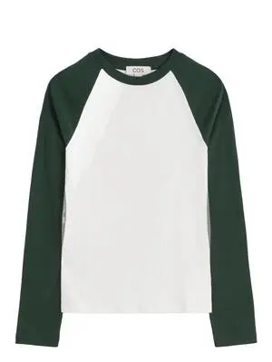 Cos Long Sleeve Cotton Raglan T-shirt - Green