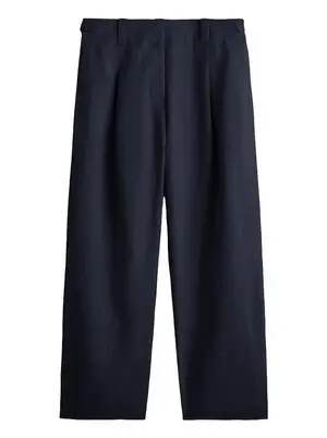 Cos Buckle-detail Linen Barrel-leg Pants - Navy